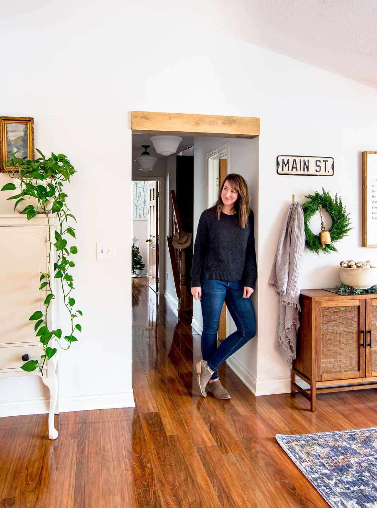 How to Make a Faux Wood Beam Door Header - Grace In My Space